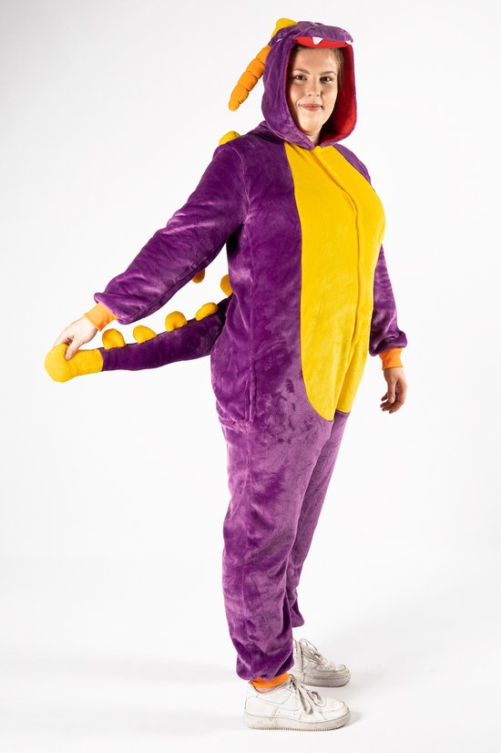 KIMU Onesie Paarse Draak Pak - Maat L-XL - Drakenpak Dino Kostuum Paars ...