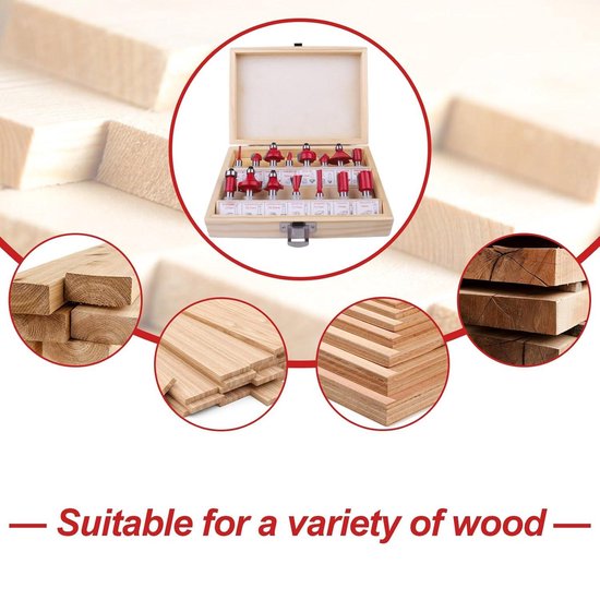 15-delige freesset - schacht 8 mm - bovenfreesset voor houtbewerking ...