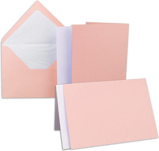 25 kaartenpakket met gevoerde enveloppen - geribbeld - oudroze - DIN A6 ...