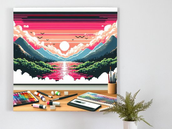Pixel art landschap schilderij | Digitale droomlandschap: een pixelige ...