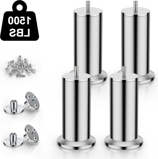 4 Pieces Stainless Steel Furniture Legs - Cabinet Legs Beds - M8 Screws ...