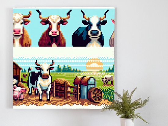 Pixel art vee schilderij | Digitale beesten: Een ode aan de pixels van ...