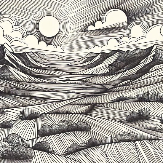 Line art landschap schilderij | Lines in Nature: A Fusion of Landscape ...