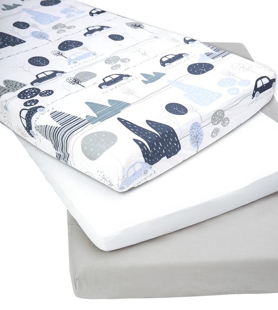 Set van 3 hoeslakens, 60 x 120 cm, 100% katoen, babybeddengoed ...