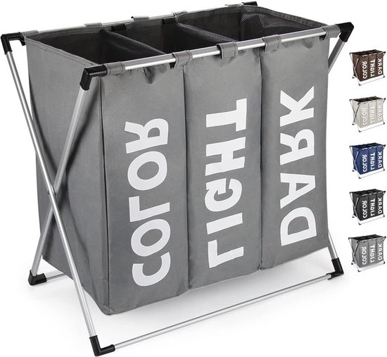 Wasmand 3 vakken Opvouwbare Wasmand 102L Grote Capaciteit Wassorteerder ...