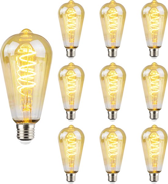 Bundelpakket | LED Filament Edison lamp amber | 64mm | 4 Watt | Dimbaar | 2700K | 10 stuks | bol
