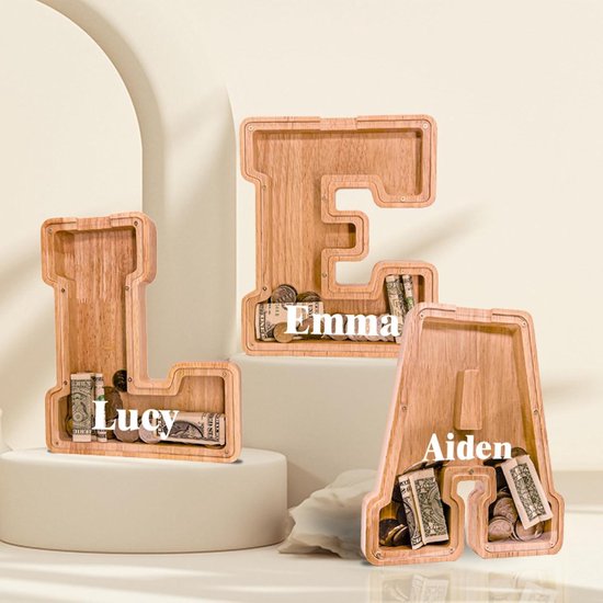 Gepersonaliseerde Houten Spaarpot Letters Alfabet voor Kinderen ...