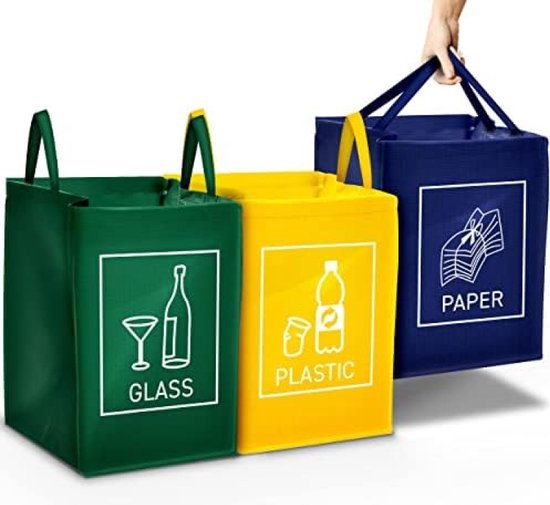 Driedelig systeem voor afvalscheiding voor glas, plastic en papier | bol