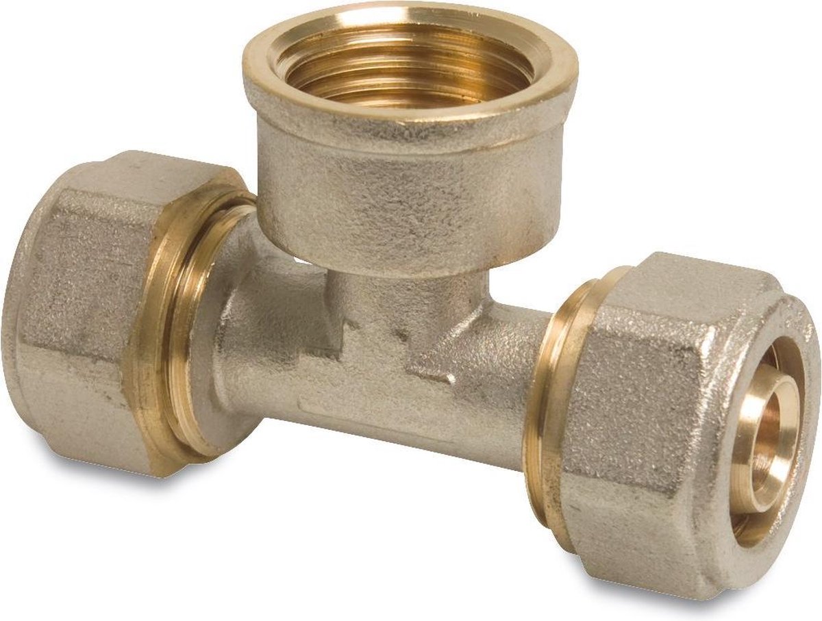 Hydro-S T-stuk 90° messing 16 mm x 1/2" x 16 mm knel x binnendraad x knel DVGW type... | bol