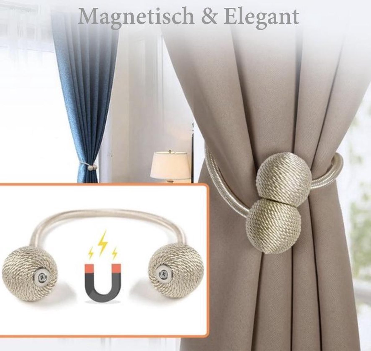 Luxe Gordijn Embrasse – Set van 2 stuks – Beige – Magnetisch ...