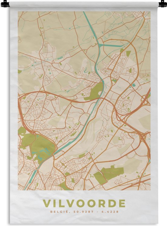 Wandkleed - Wanddoek - Plattegrond - Stadskaart - Vintage - Vilvoorde ...