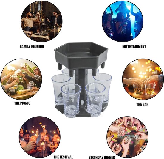 6 borrelglazen dispensers en -houders, shot dispenser Six Ways, Bar ...