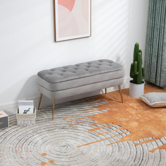 Merax Hocker met Opbergruimte - Gestoffeerde Poef - Bed Hocker Zitbank ...