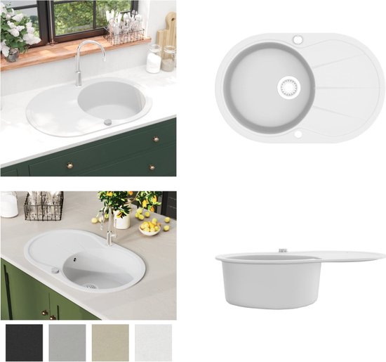 vidaXL Gootsteen enkele bak ovaal graniet wit - Spoelbak - Spoelbakken ...