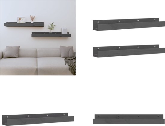 vidaXL Wandschappen 2 st 80x12x9 cm massief grenenhout grijs - Wandschap -... | bol