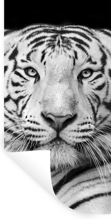 Muurstickers - Sticker Folie - Tijger - Zwart - Wit - Portret - Dieren - 80x160 cm -... | bol
