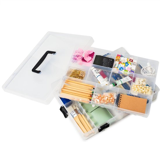 Sorteerdoos met 2 etages, opbergdoos met handgreep, plastic doos ...