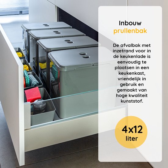 Eleganca Inbouw Prullenbak - 4 x 12 L – Afvalemmer - Afvalbak ...