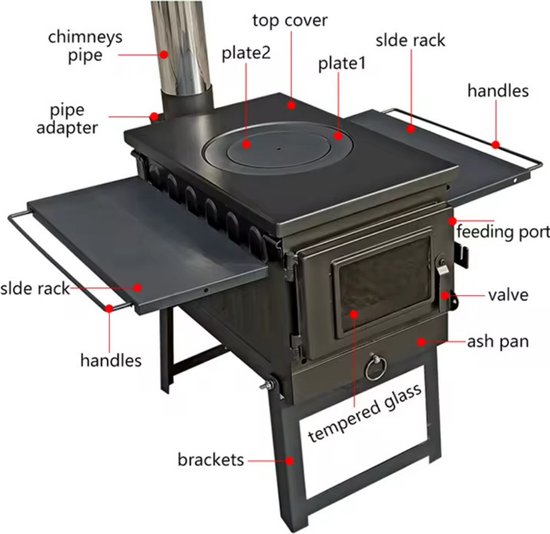ASH Camping Houtkachel Grill3 - veranda kachel compleet - draagbaar ...