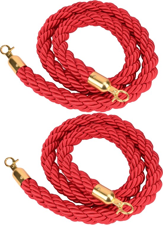 Belle Vous 2 Pack of Red Twisted Queue Barrier Rope - L1.5m/4.9ft ...