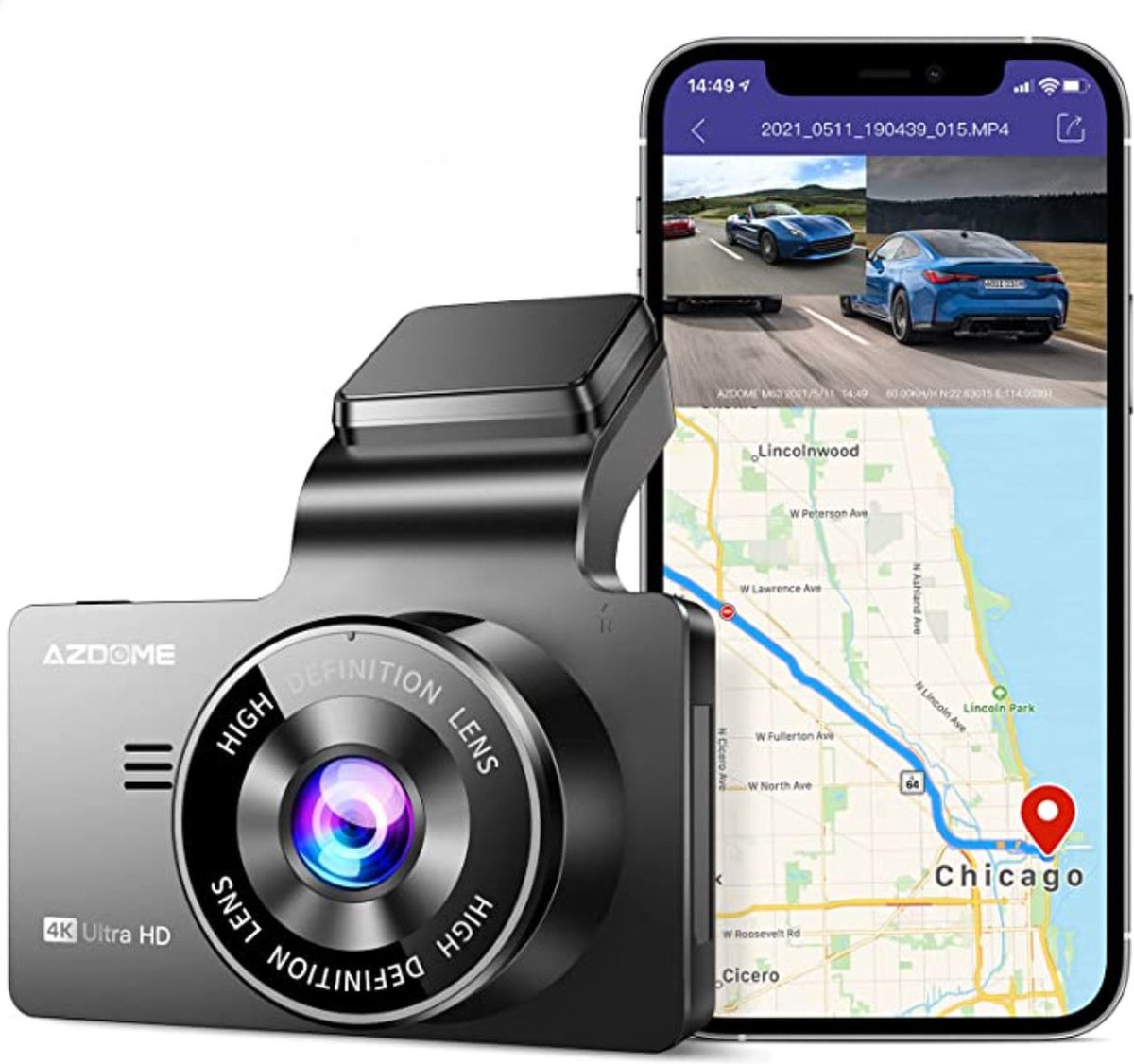 AZDome M63 Pro 1CH dashcam - Ultra 4K resolutie - Wifi - GPS ...
