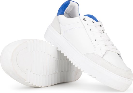 PS Poelman MIKE Heren Sneakers - Wit met blauw combinatie - Maat 42 | bol