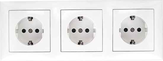 Wandcontactdoos - Inbouw - 3-voudig - Randaarde - Incl. Afdekraam - Wit ...