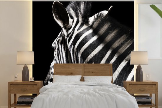 Behang - Fotobehang Zebra - Dier - Wit - Breedte 280 cm x hoogte 280 cm ...