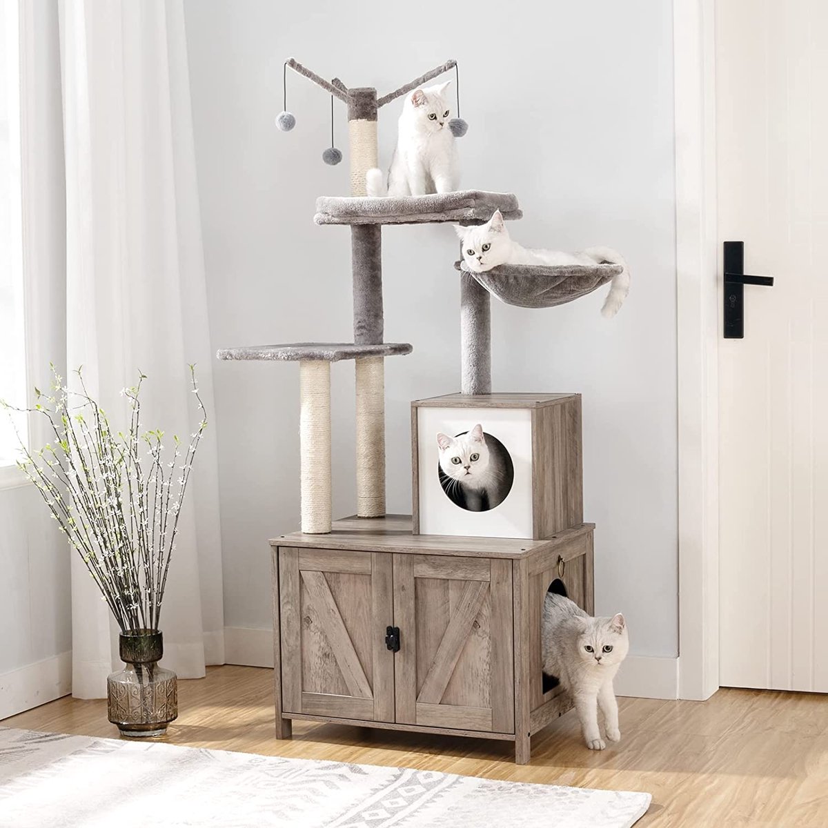 Exxen Krabpaal met kattenbak - kattenbakkast - kattenhuis met deur en ...