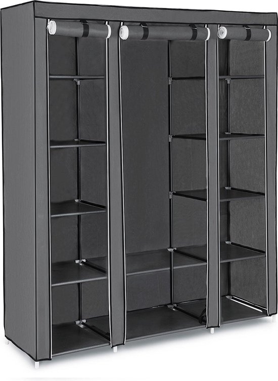 Kledingkast - Stoffen kledingkast - Met kledingroede - 3 roldeuren -175 x 150 cm - Grijs | bol