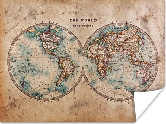Wereldkaarten - historische wereldkaart oud poster - 80x60 cm | bol