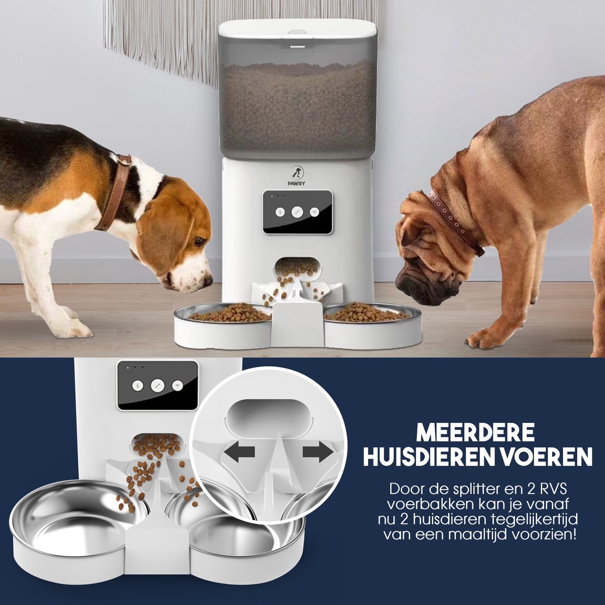 Pawsy® AR2 - Automatische voerbak - Dubbele Voerbak - Automatische ...