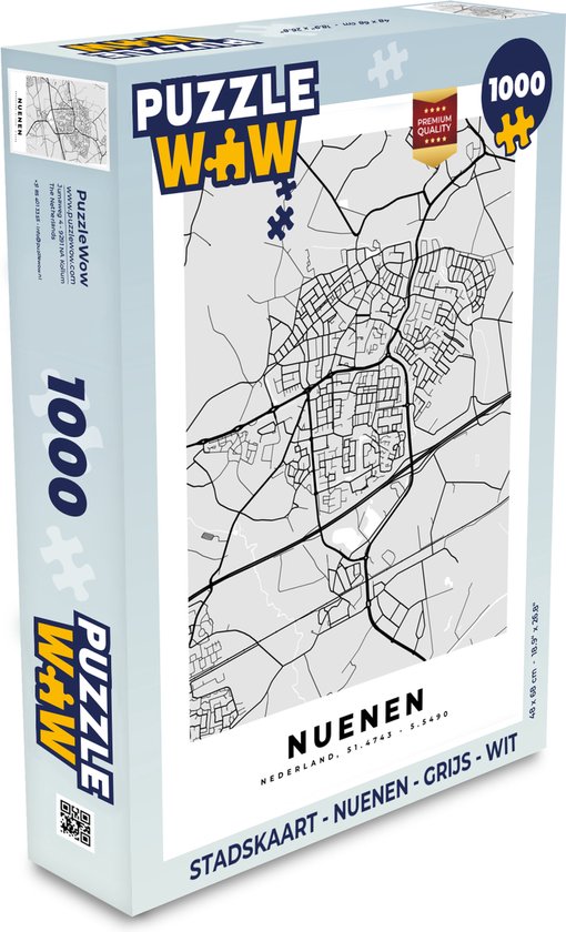 Puzzel Stadskaart - Nuenen - Grijs - Wit - Legpuzzel - Puzzel 1000 ...