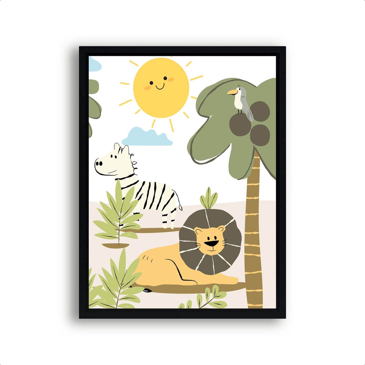 Postercity - Poster Happy Jungle Animaux Lion Zebra Perroquet milieu ...