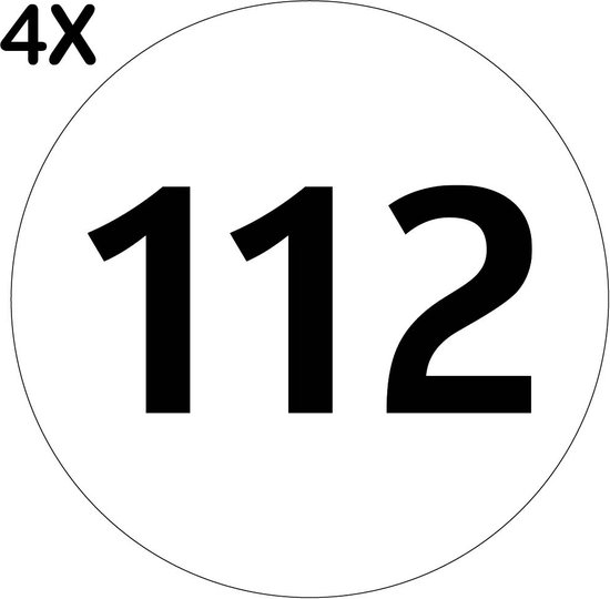 Containerstickers Huisnummer "112" - 25x25cm - Wit met Zwarte Cirkel ...