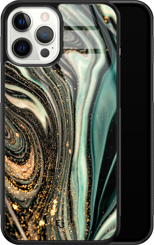 iPhone 12 Pro Max hoesje glas - Marble khaki - Groen - TPU - Marmer ...