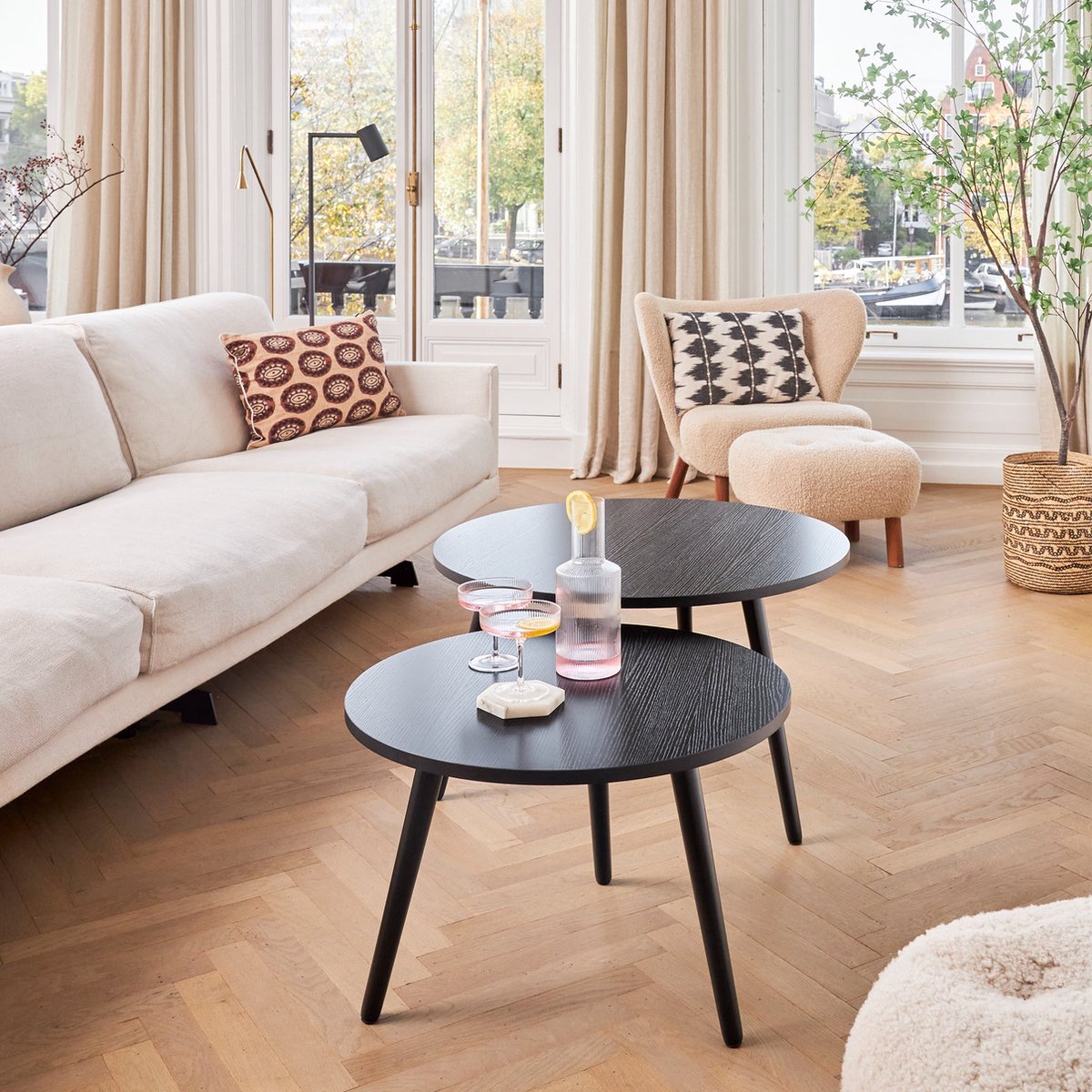 Salontafels Set The Parisian - Zwart - Rond - Hout - Salontafel ...