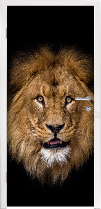 Deursticker Leeuw - Portret - Zwart - Dieren - 85x205 cm - Deurposter | bol.com