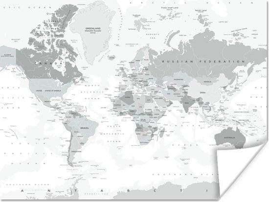 Wereldkaarten - Wereldkaart - Wit - Grijs - Aarde - 80x60 cm - Sinterklaas Decoratie -... | bol.com