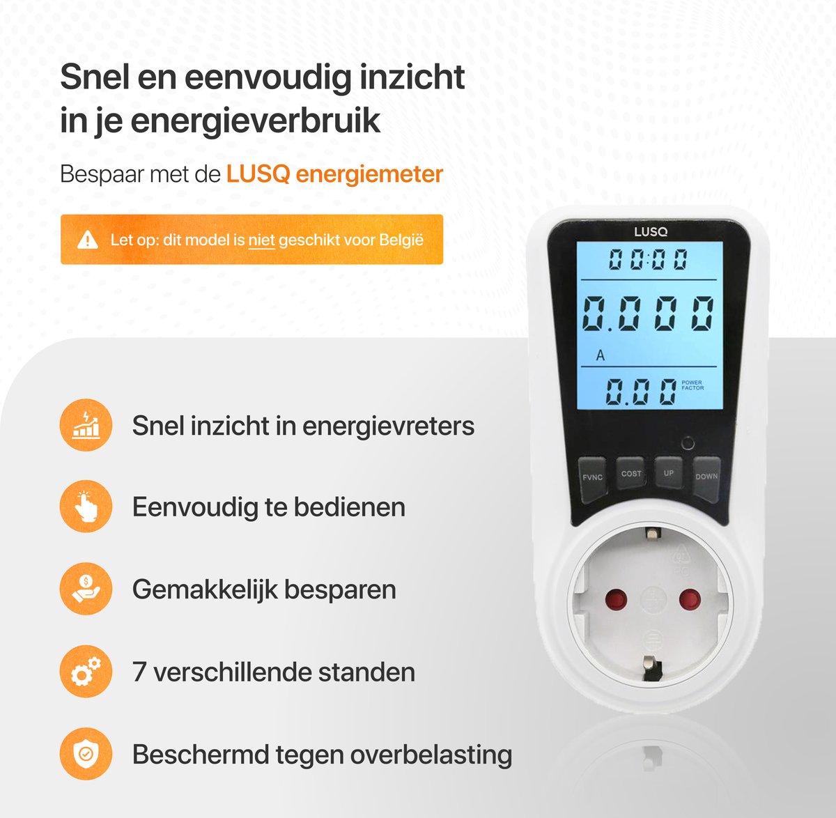 LUSQ® Energiemeter – Verbruiksmeter – Energiekostenmeter – KWh Meter ...