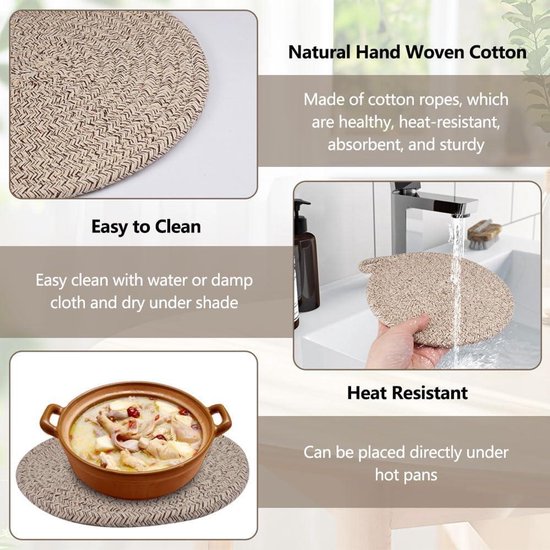 Cotton Coasters 20 cm Round Set of 4 - Thread Weaving Washable for Pots ...