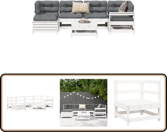 vidaXL Loungeset - Massief Grenenhout - Wit - 7-delig Loungebank ...