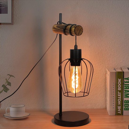 Retro Tafellamp Vintage Bedlampje - Industrieel Design - 1 Stuk - Zwart ...
