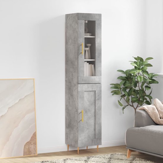 vidaXL Hoge kast - 34,5x34x180 cm - Betongrijs Hoge Kast - Opbergkast ...