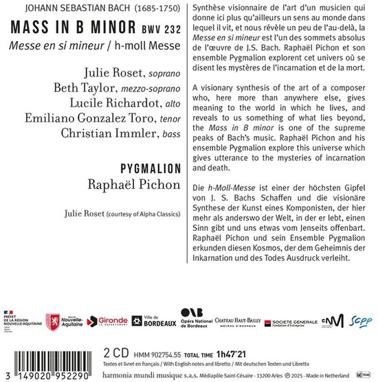 Julie Roset, Pygmalion & Raphael Pichon - J.S. Bach: Mass In B Minor BWV 232 (2 CD),... | bol