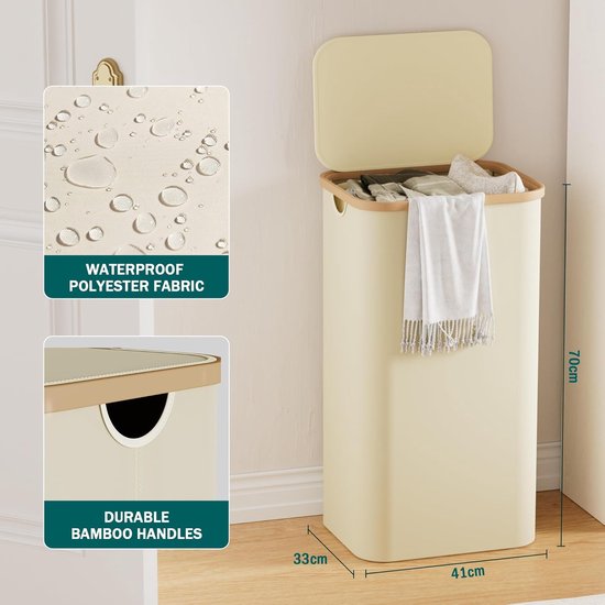 Hoge Wasmand met Deksel - Beige - 100 Liter - Opvouwbaar | bol