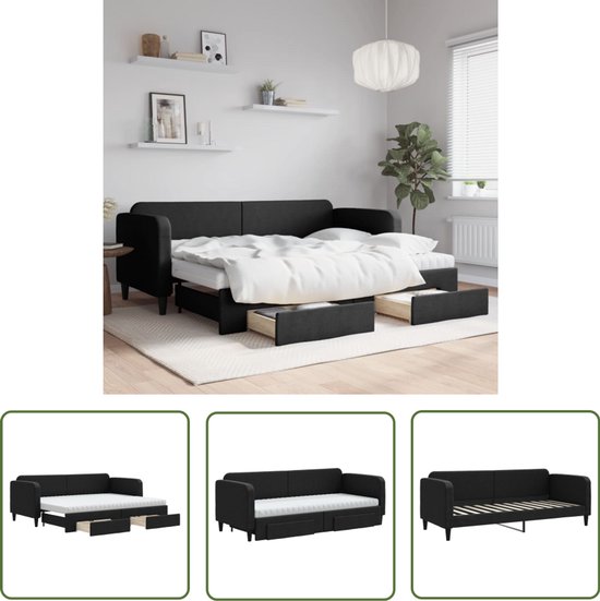 vidaXL Slaapbank met onderschuifbed - Zwart - Inclusief lades Slaapbank ...