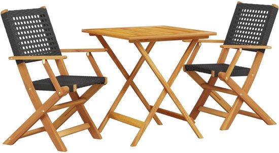 vidaXL Bistroset - 3-delig - Hout & Rattan - Zwart Tuin Set - Bistro ...