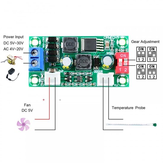 Automatische Temperatuurregelaar NTC Sensor voor 500mA Ventilator met ...