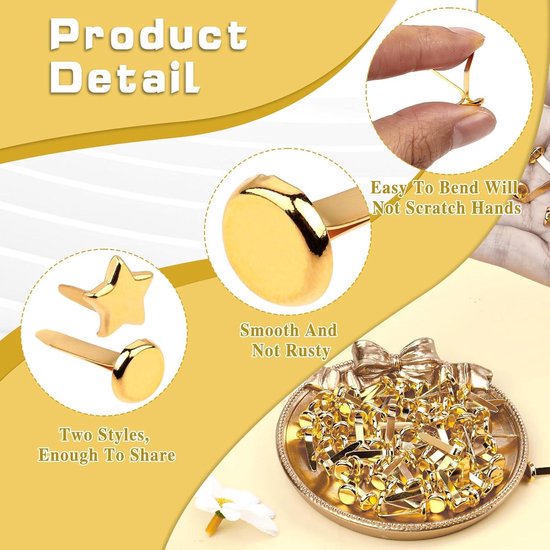 200pcs Mini Brads Paper Fasteners Gold Pattern Clips Scrapbooking Brads ...